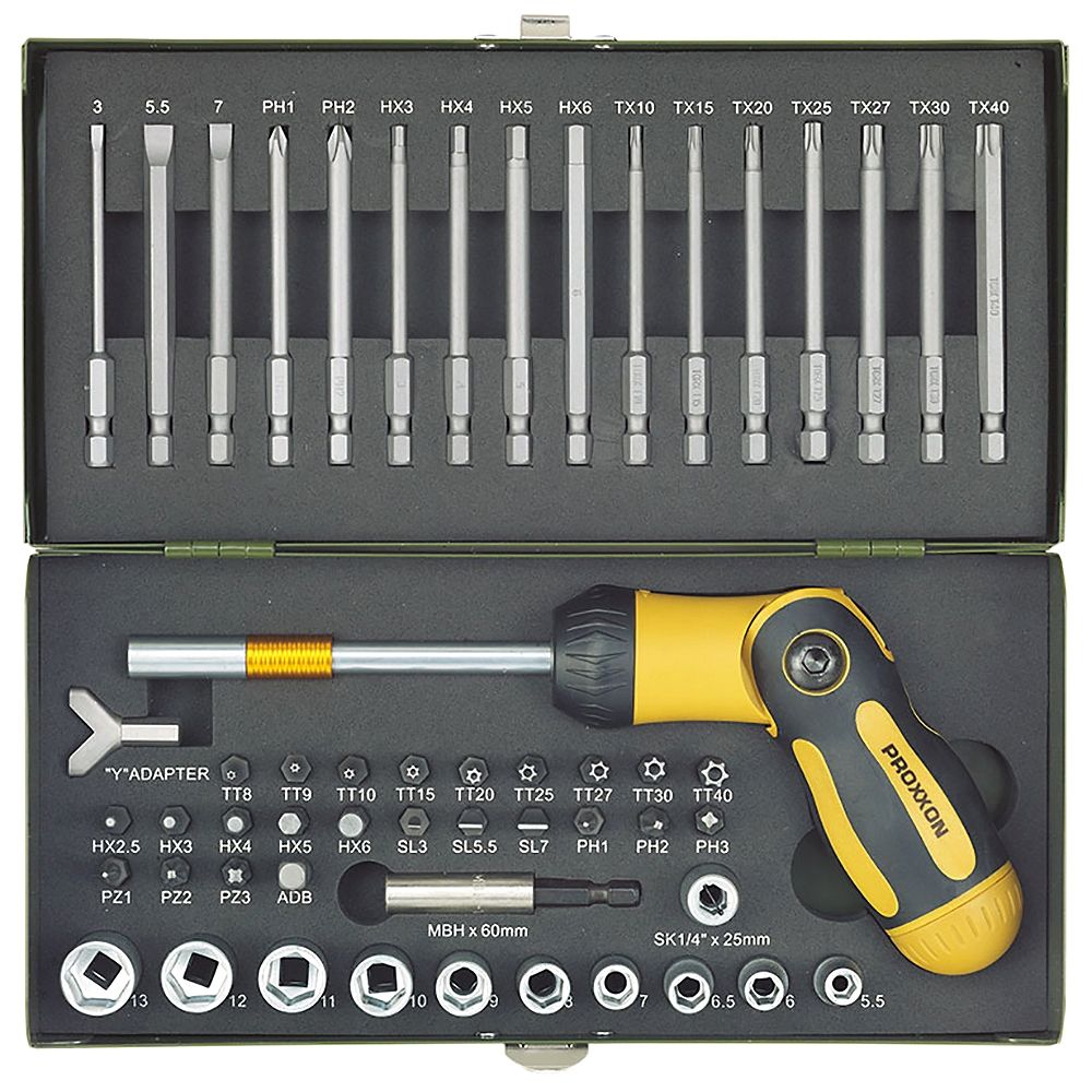 Kaufen Proxxon 23104. Schraubersatz, 54-tlg. mit knickbarem Ratschen ...
